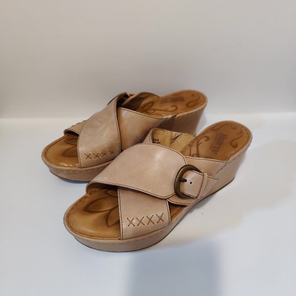 Born | Shoes | Born Womens Curstyn Tan Leather Wedge Heel Sandals ...